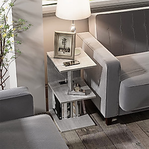 FROMJBEST Nightstand with Charging Station, Narrow End Table Side Table with USB Ports and Outlets for Small Spaces, 3 Tier Nightstand Sofa Bedside Tables with Pulleys for Living Room, Bedroom (Grey)