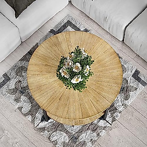 3imothrix Round Wood Coffee Table, Coffee Table with Storage Open Shelf, 31.49 inch 2 Tier Solid Wood Veneer Circle Coffee Table for Living Room (Coffee Table)