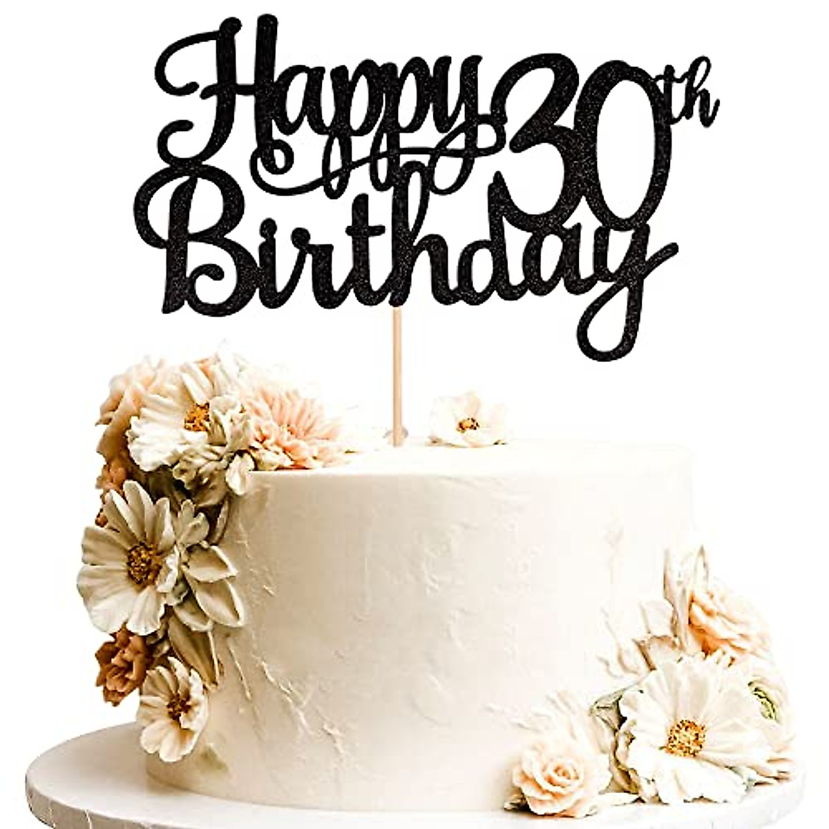 1 PCS Happy 30th Birthday Cake Topper Glitter Cheers to 30 Years Birthday Cake Pick 30 Fabulous Cake Decoration for Happy 30th Birthday Anniversary Party Decorations Supplies Black