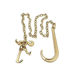 Mytee Products 5/16" x 6' Long Shank J Hook Tow Chain with RTJ Cluster & Grab Hook, 4700 lbs WLL - Heavy Duty Grade 70 Transport Tow Chain J Hook