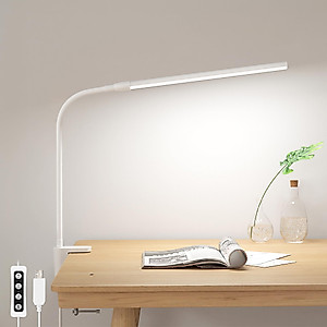Lepro Clip on Desk Lamp LED Reading light Dimmable USB Clamp Lamp with 3 Color Modes 10 Brightness, Adjustable Flexible Gooseneck Table Light for Bed Headboard, Workbench, Home Office, Computer, White