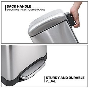MoNiBloom 8-Gallon Step Trash Can with Soft-Close Lid for Kitchen Bathroom Bedroom Living Room Home Office Dorm Fingerprint-Proof Foot Pedal Garbage Bin Removable Inner Bucket Stainless Steel 30-Liter