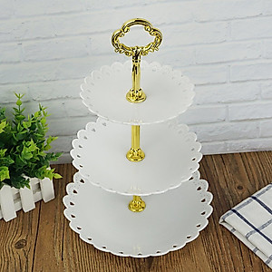 Artliving 3-Tier Plastic Cake Stand-Dessert Stand-Cupcake Stand-Tea Party Serving Platter White Gold