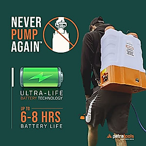 PetraTools 4 Gallon Battery Powered Backpack Sprayer (HD4000) – Extended Spray Time Long-Life Battery - New HD Wand Included, Wide Mouth Lid, Multiple Nozzles & Battery Included