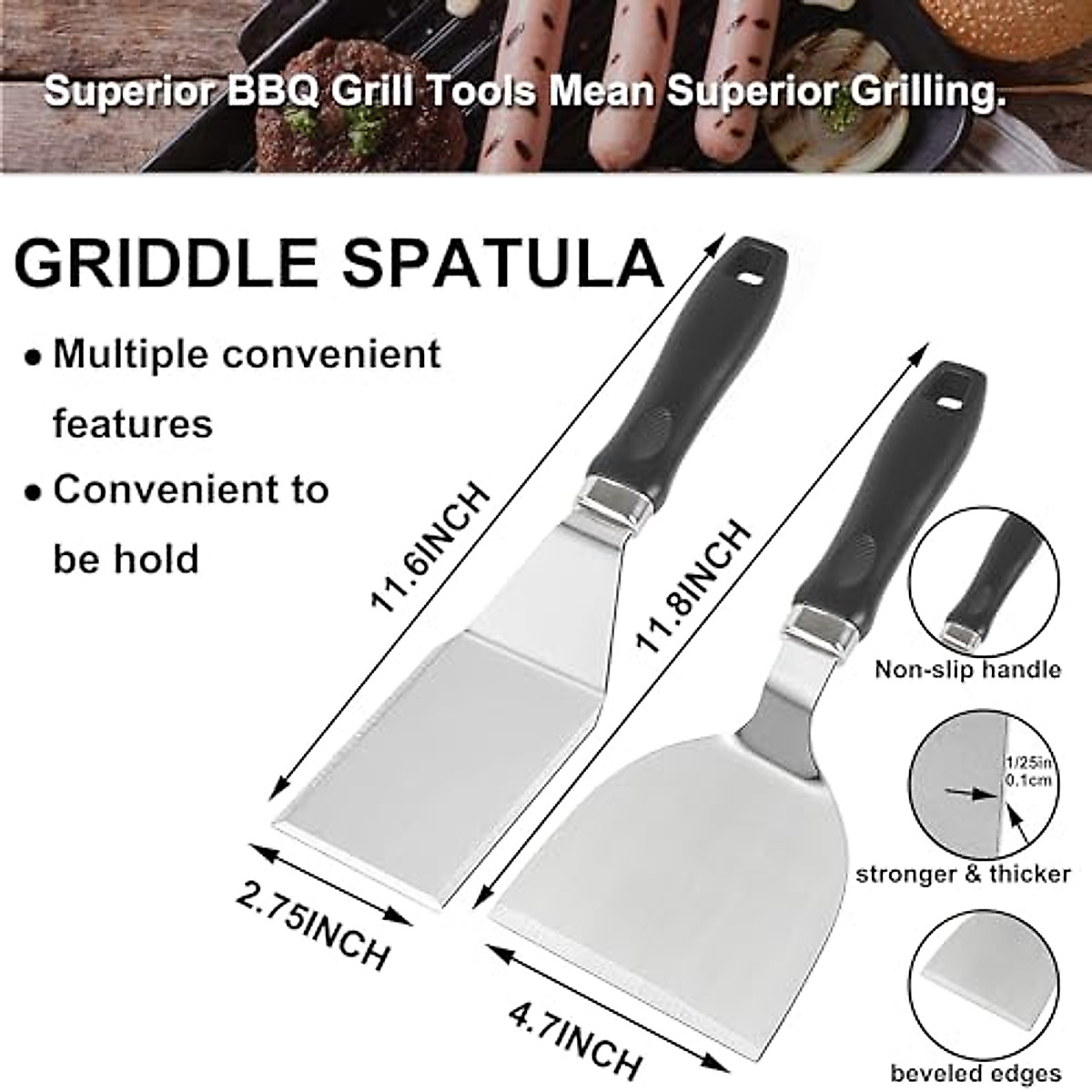 ROMANTICIST Professional Griddle Accessories Set with Carry Bag, Stainless Steel 25PC Grill BBQ Spatula Set, Complete Flat Top Grill Tools Kit for Men Women Indoor/Outdoor Hibachi Grilling