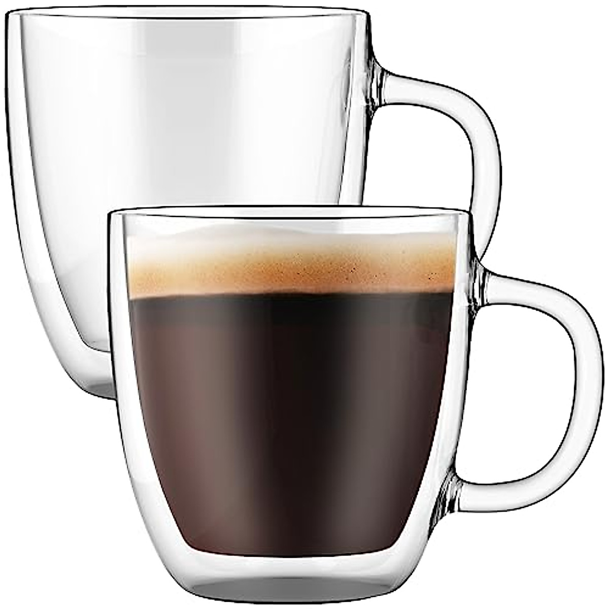 ELIXIR GLASSWARE Large Double Wall Coffee Mugs 16 oz - Double Wall Glass Set of 2 - Insulated Coffee Mugs with Handle (16 oz)