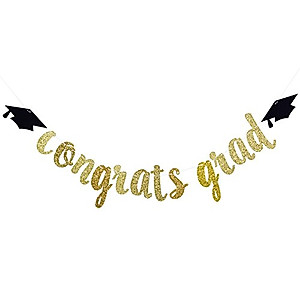 Congrats Grad Gold Glitter Banner-Graduate Party Decorations