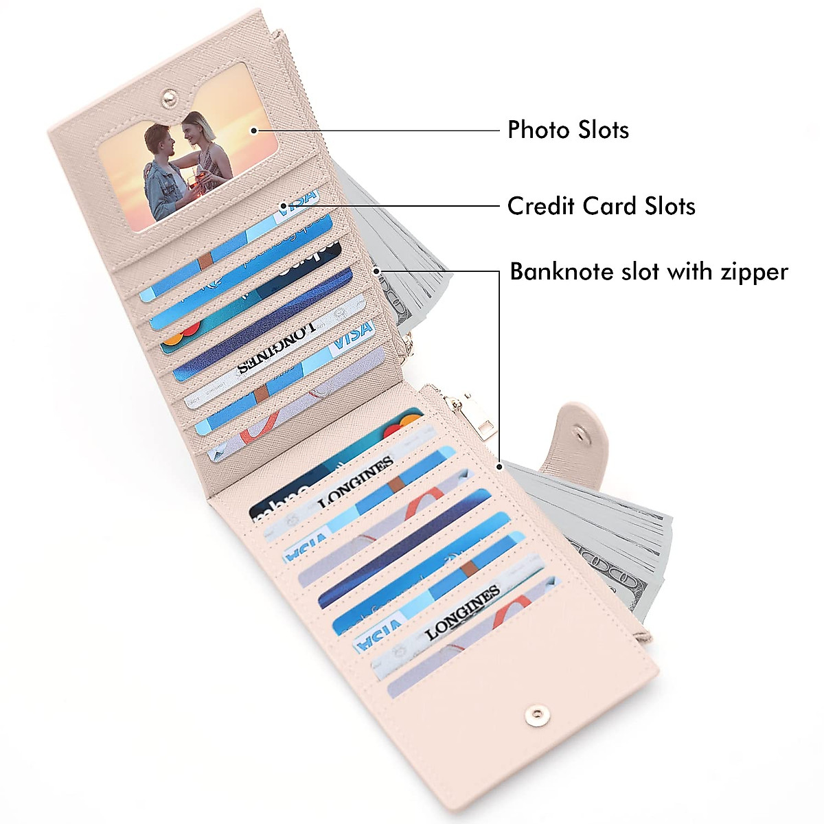 neyrat Slim wallet for women, Bifold multi card case zipper coin purse,RFID Blocking wallets with checkbook holder,With gift box (Beige)