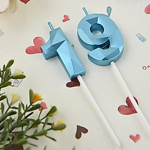 2 inch Blue 19 & 91 Birthday Candles, 3D Diamond Number 19th & 91st Cake Topper for Men Women Birthday Party Decorations Theme Party