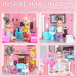 LUYE 4 Stories Dollhouse for Girls 2 3 4 5 6 7 8 Year Old - Huge Doll House w/ 4 Dolls Figure with Furniture, Accessories, LED Light, Princess Dream House Toys Gift for Toddler Kids 3+, Pink