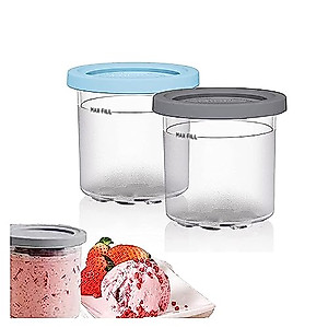 EVANEM 2/4/6PCS Creami Pint Containers, for Ninja Pints with Lids,16 OZ Pint Containers Airtight and Leaf-Proof Compatible with NC299AMZ,NC300s Series Ice Cream Makers,Gray+Blue-2PCS