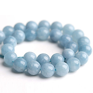 Filluck Natural Stone Beads Aquamarine 8mm Polished Round Smooth Gemstone Beads for Jewelry Making 15 Inch(Aquamarine,8mm)