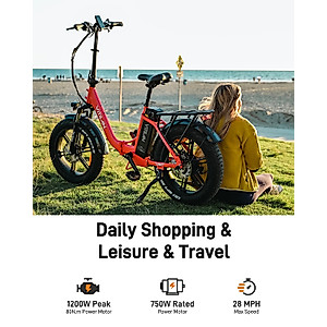 VITILAN Step Through Electric Bike, Folding 750W Step Thru EBikes for Adults 1200W Peak, 20”*4” Electric Bike Fat Tire, 20AH Sam-Sung Battery Electric Bicycle, 28Mph Ebike for Men Women, Black