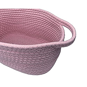 Storage Basket Set of 2, Natural Cotton Rope Woven Baskets with Handles for Organizing,13.8"x8.7"x6.7" Woven Basket for Books, Magazines, Toys Decorative Basket For Baby Nursery, Living Room, Bathroom Pink