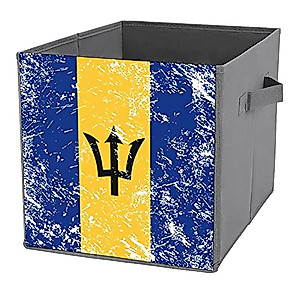 Retro Barbados Flag Collapsible Storage Bins Basics Folding Fabric Storage Cubes Organizer Boxes with Handles