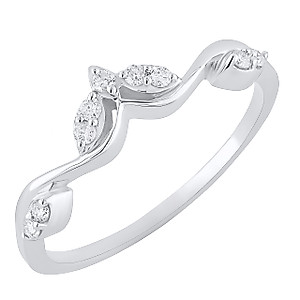 Dazzlingrock Collection 0.13 Carat (Ctw) Round Lab Grown White Diamond Leaf Design Carved Fashion Wedding Band for Women in in 925 Sterling Silver, Size 6.5