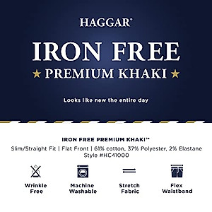Haggar mens Iron Free Premium Khaki Slim-straight Fit Flat Front Flex Waist Casual Pants, Medium Khaki, 31W x 32L US