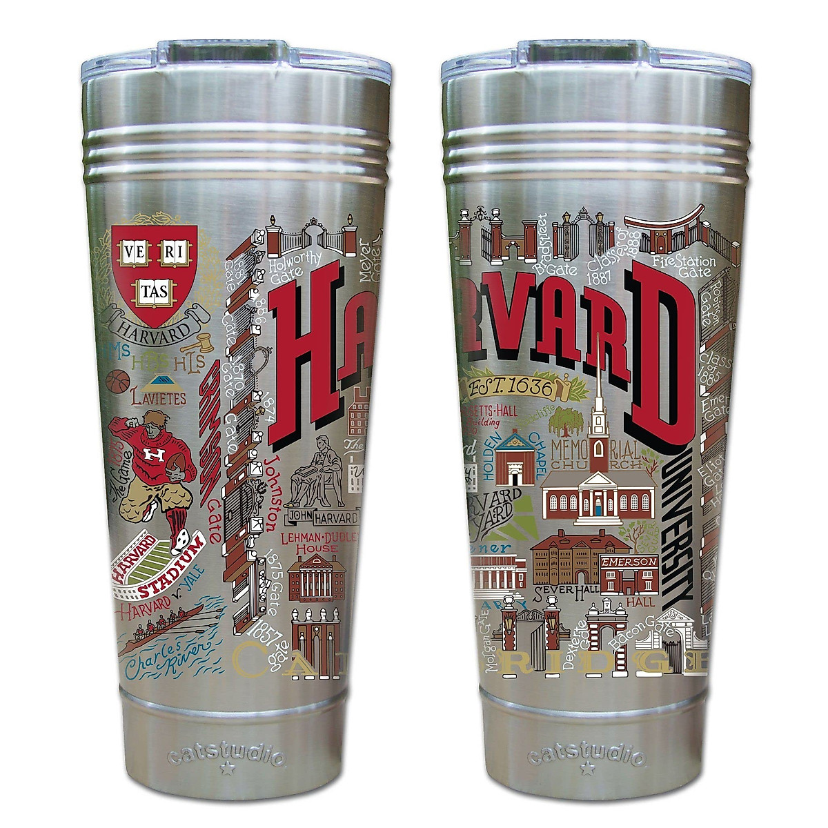 Catstudio Harvard University Collegiate Thermal Tumbler | Triple Wall Insulation With Non Slip Bottom | Great College Travel Cup for Water, Coffee, Tea, or Smoothies