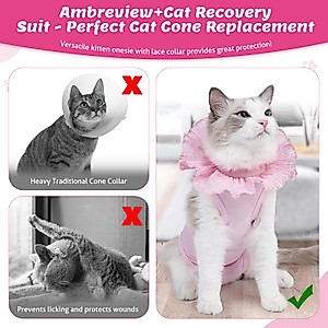 Ambreview Cat Recovery Suit for Female Cat, Kitten Recovery Onesie for Abdominal Wounds and Skin Diseases, Alternative Cone E-Collar Spay Suits for Cats After Surgery (Pink, S)