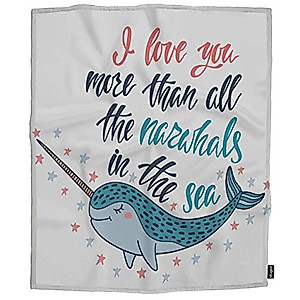 Mugod Inspirational Quote Throw Blanket I Love You More Than All The Narwhals in The Sea Decorative Soft Warm Cozy Flannel Plush Throws Blankets for Baby Toddler Dog Cat 30 X 40 Inch