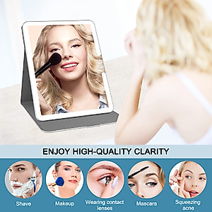 deweisn Folding Compact Lighted Makeup Mirror with 3 Colors Light,Rechargable 2000mA Batteries Mirror with Dimming,Lighted Mirror with PU Cover Leather