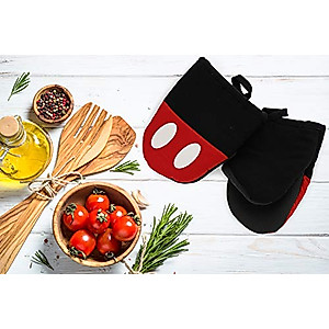 Disney Kitchen Cotton Mini Oven Mitts/Glove Set w/Neoprene Insulation for Easy Gripping While Cooking, Heat Resistant Kitchen Accessories, 5” x 6.5”, Classic Mickey, 2pk