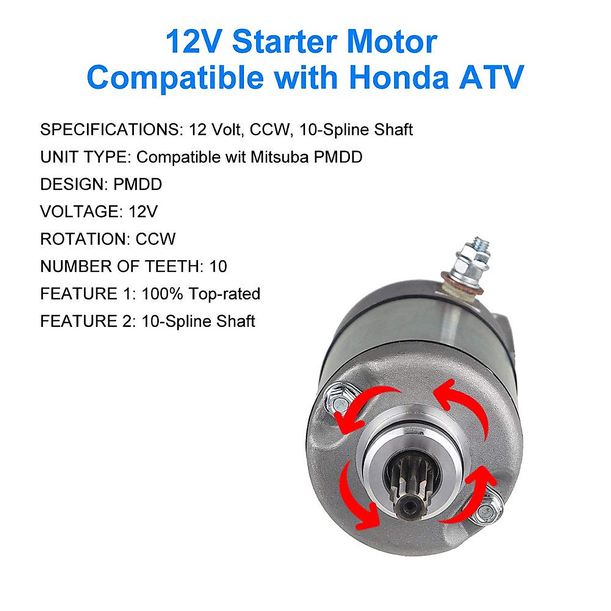 WATERWICH Starter with Soleniod Compatible with Honda 300 fourtrax Trx300 Trx300fw Trx300ex ATC250 250ES 1987-2000 Replaces 31200-HC4-023 31200-HC4-033 SM13213 128000-440