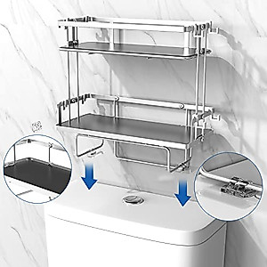 Misounda Over The Toilet Storage,Toilet Rack,Toilet Storage Rack, 2-Tier Bathroom Organizer Shelves with Divider,No Drilling Space Saver with Wall Mounting Design，White
