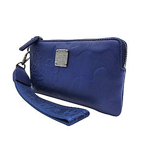 MCM Women's Estate Blue Leather Lion Camo Zipped Wrist Pouch Wallet
