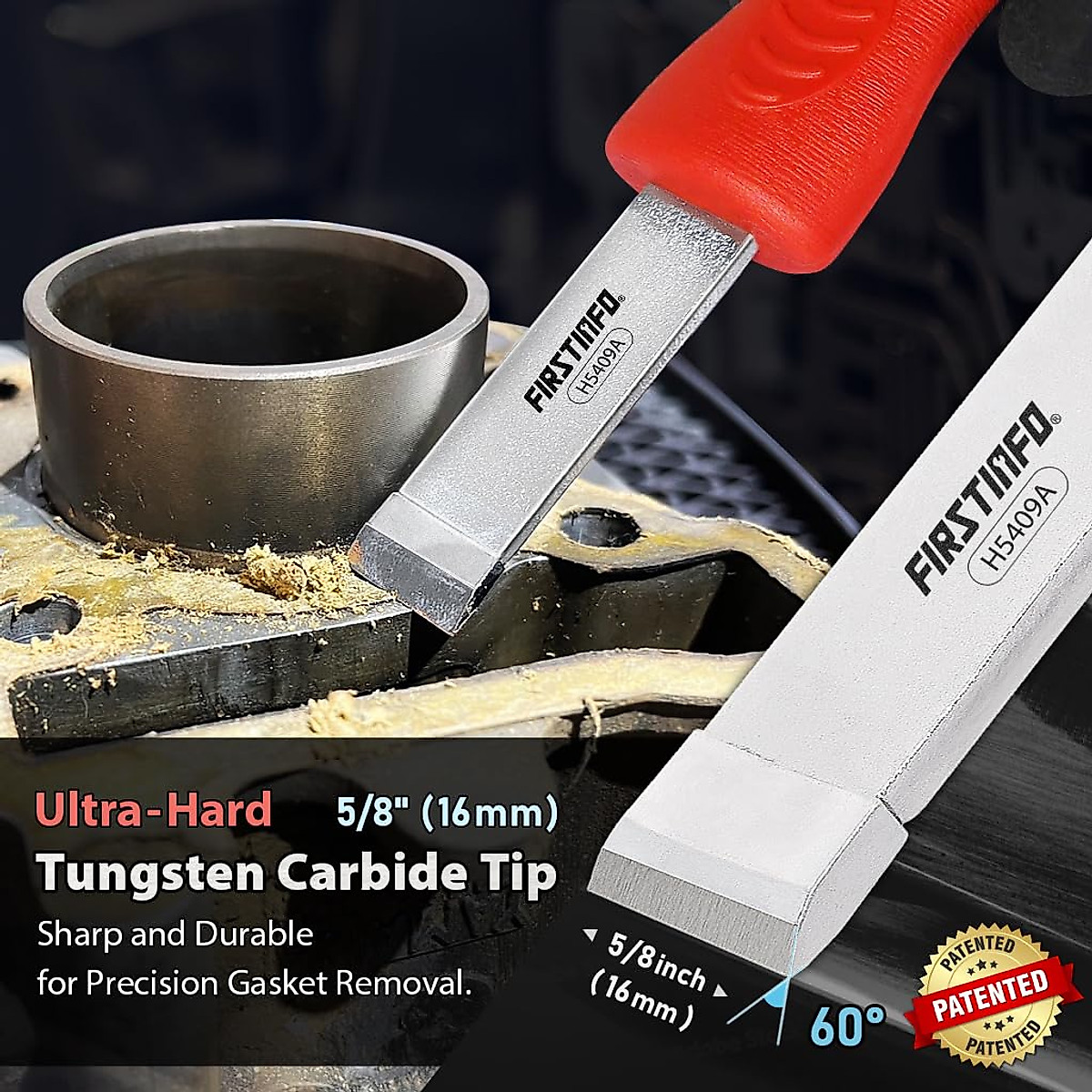 FIRSTINFO H5409A Automotive Gasket Scraper w/Tungsten Carbide Tip | Rust, Buildup Cleaning Blade Scraper Tool