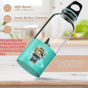Portable Personal Mini Smoothie Blender: USB rechargeable battery operated bottle blender, Neon blue