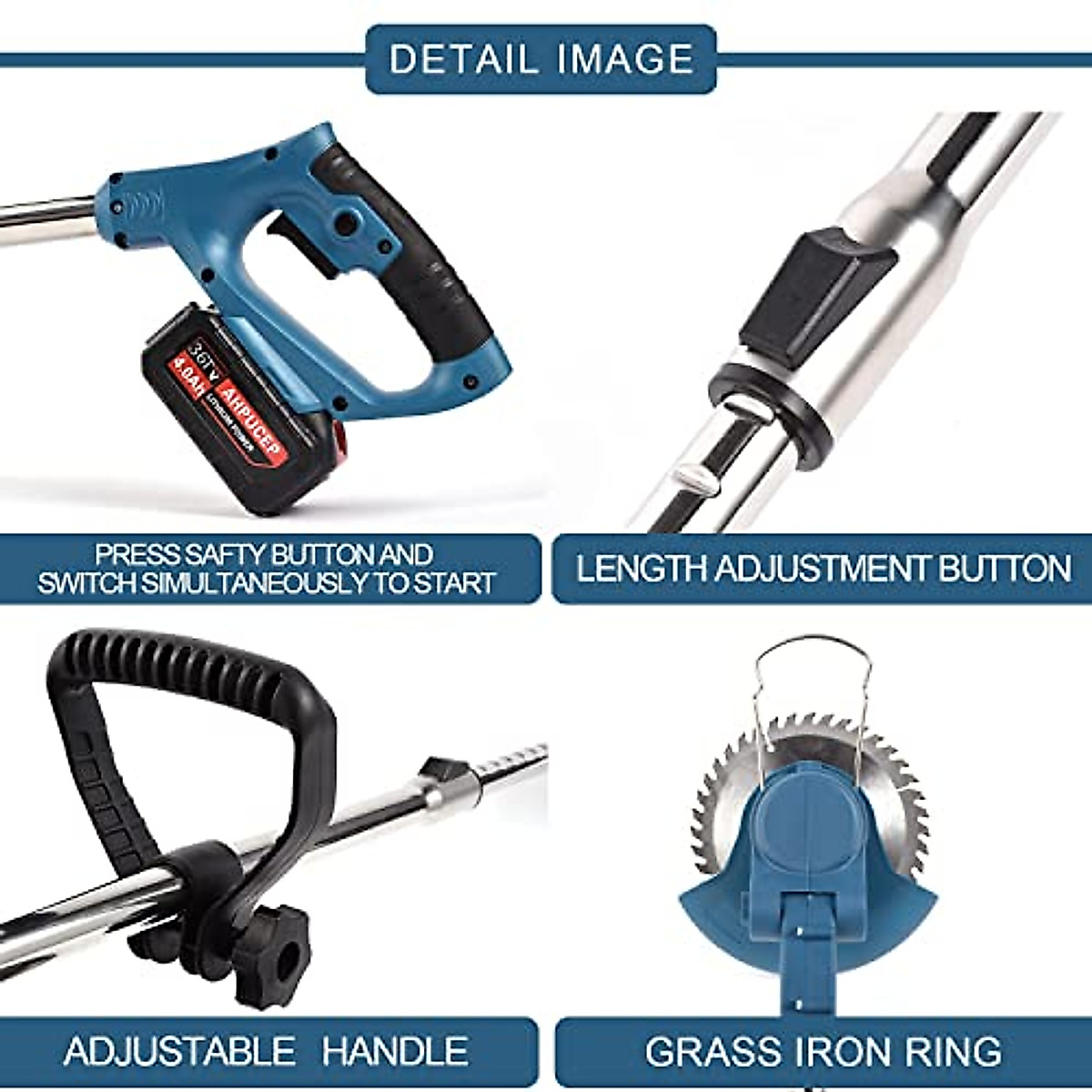 Weed Wacker Cordless Brush Cutter with 9Blades,Electric Brush Cutter Stringless Weed Eater Battery Weed Wacker Battery Powered by 2Pcs 36TV 4Ah Batteries,String Trimmer for Lawn Garden,Lightweight