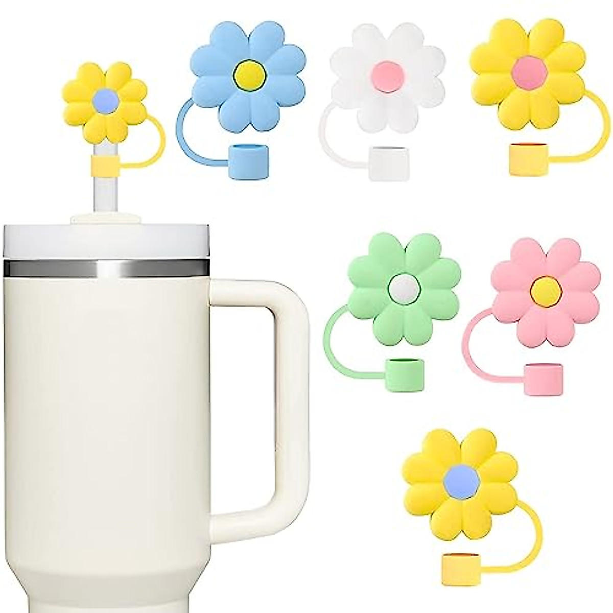 6PCS Straw Cover Cap for Stanley Cup, Silicone Straw Topper fit Stanley 30&40 Oz Tumbler with Handle,10mm Cute Drinking Straw Tip Covers for Stanley Cups Accessories