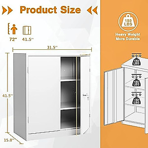 Pataku Metal Storage Cabinet Lockable Steel Storage Cabinet with Doors and Shelves, Office Locking Cabinet for Home, Office, Garage, Warehouse, Basement (White)