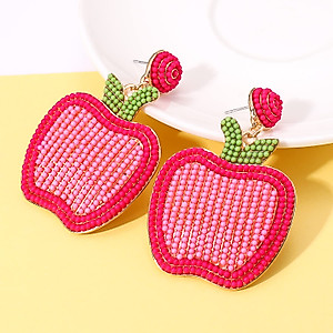 Teacher Earrings Beaded Pencil drop Dangle Earrings for Teacher Student Women Girls, Handmade Beaded Colorful Apple Earrings Dangling, Hypoallergenic Teacher Pencil Studs Funny Back to School