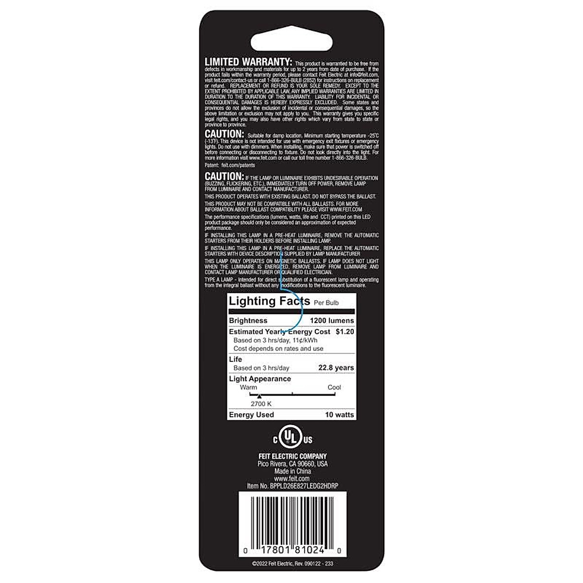 Feit Electric PL26E/H/841/LED LED PL Horizontal Recessed,1100 lm, 26W Equivalent, GX24Q-3 Base, 4100k