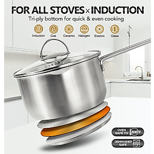 MICHELANGELO Stainless Steel Saucepan with Lid & Pour Spout 1QT & 2QT & 3QT, Tri-Ply Bottom Sauce Pan Set, Sauce Pot Set - 6 Pcs