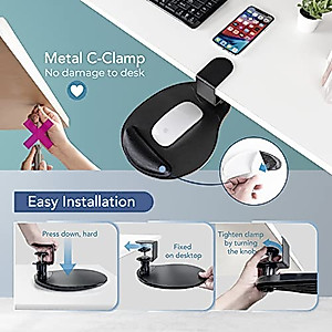 EHO Clamp on Mouse Platform, Clip on Pad Rotating 360 Degree, w/Comfortable Gel Wrist Rest, Ergonomic, Attachment, Slide Out Tray, Suitable for 1.5" Thickness Desk, for Home Office Desk Organizer