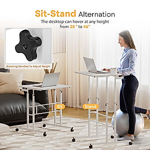 SFIHOME Small Standing Desk Adjustable Height and Angle, Computer Laptop Desk Home Office Sit Standup Desk, Portable Rolling Desk with Wheels, 2 Platforms, White
