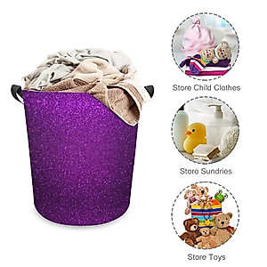 TsyTma Purple Laundry Basket Glitter pattern dorm hamper Small Kids Laundry Hamper with Handles Collapsible Round Dirty Clothes Hampers for Laundry, Kids Toys, Bedroom,Bathroom