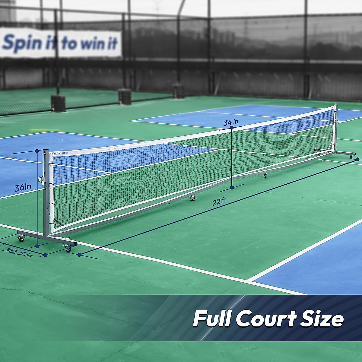 A11N Sports Pro Pickleball Net with Wheels and Hand Winch, Tournament Regulation Size, Anti-Sag Design, Perfect for Outdoor Court & Indoor Gym Floor