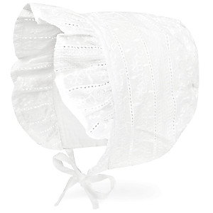 JELLYTREE Baby Hat Bonnet Toddler Girls Fashion Princess Ruffle Muslin Lining Cap Infant Lacy Beanie, White, L