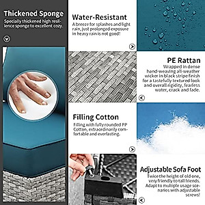 Rattaner Patio Furniture Sectional Sofa Set 9 Pieces Outdoor Wicker Furniture Couch Storage Glass Table with Thicken(5") Anti-Slip Peacock Blue Cushions Furniture Cover