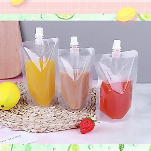 RONRONS 50 Pieces 200ml/6.76oz Plastic Flasks Liquor Cruise Pouches Reusable Liquid Spout Bags Transparent Drinking Pouch Large Capacity Beauty Liquids Containers Concealable Sneak Alcohol Travel Bag