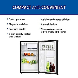 Koolatron Stainless Steel Compact Fridge with Freezer, 4.4 cu ft (124L), Silver and Black, Flat Back, Reversible Door, for Snacks, Frozen Meals, Beverages, Beer, Den, Dorm, Office, Rec Room, Home Bar