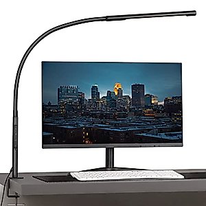 AmazLit Desk Lamp, Eye-Caring Desk Light, Gooseneck Lamp with Clamp, Adjustable Color Temperature & Brightness, Clip on Lamp with Memory & Timer Function, Clamp Lamp for Home Office, 12W, Black