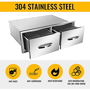 RAILEN Outdoor Kitchen Single Drawers 30" W x 10" H x 20" D Built-in BBQ Drawer Stainless Steel Access Drawers for Outdoor Kitchen Island or Grill Station