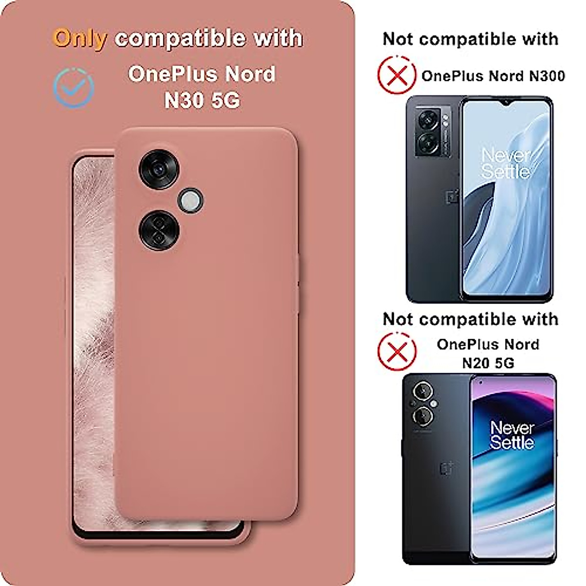 YENAPOON for OnePlus Nord N30 5G Case and 1 Pack Tempered Glass Screen Protector, Slim Liquid Silicone Shockproof Protective Case - Rose Pink