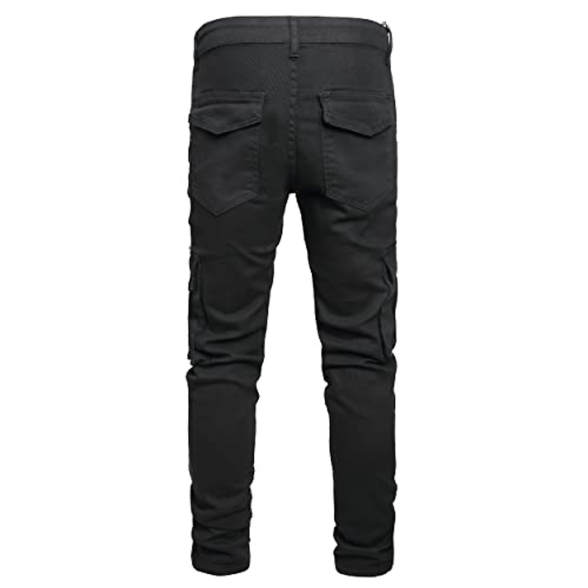 Black Jeans for Men Stretch Skinny Multi Pockets Slim Fit Elastic Jeans Comfort Tapered Leg Cargo Pencil Denim Pants, Black, 36