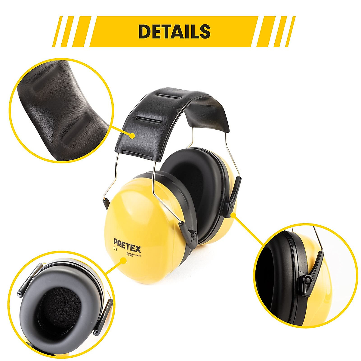 PRETEX Ear Defenders with SNR 34dB - Lightweight Ear Muffs Protection for Adults - Adjustable Noise Canceling Headphones - Over Ear Earmuffs for Work or Home - Yellow